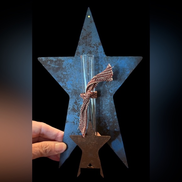 Accents | Rustic Wall Blue Metal Star W Test Tube Vase Small Rust Star ...